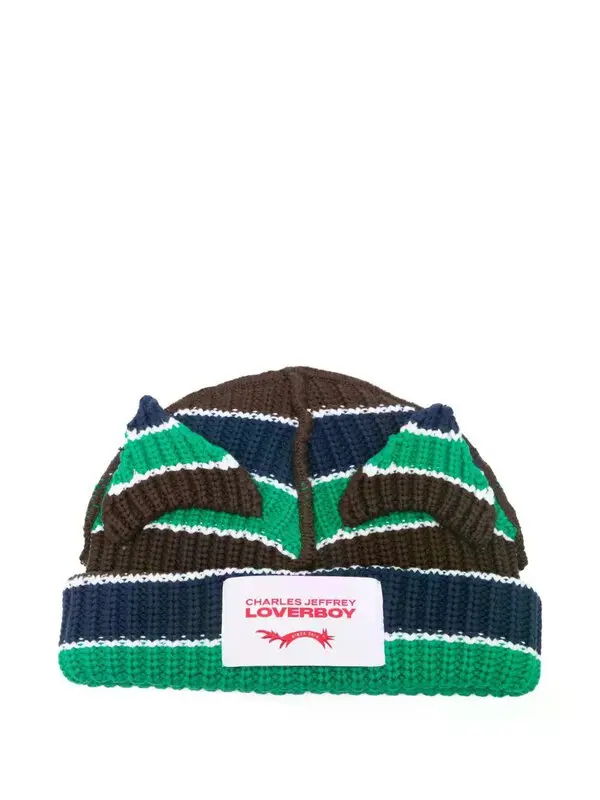 CHARLES JEFFREY Chunky Striped Ears Beanie - Brown