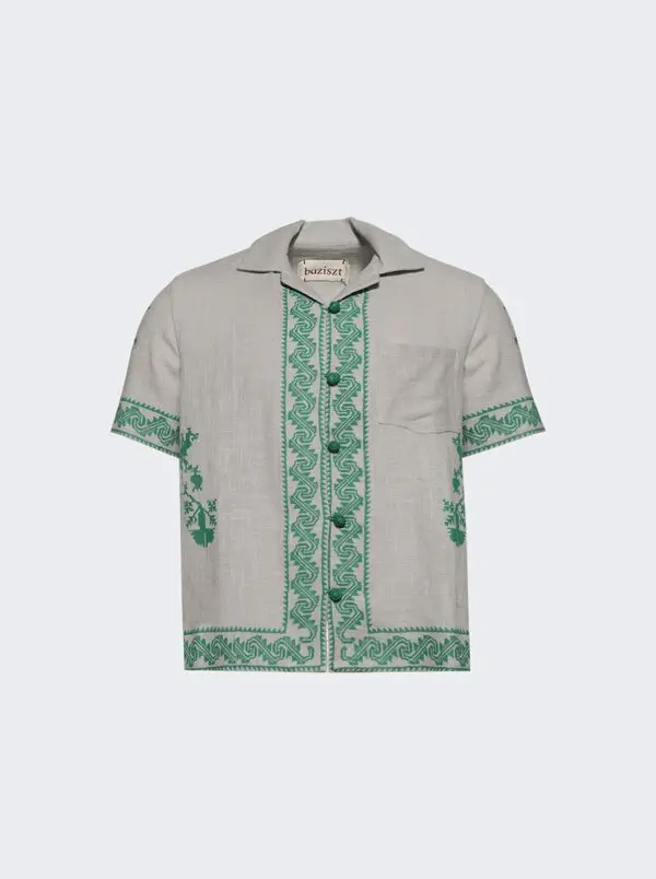 BAZISZT Tulum Short Sleeve Shirt Emerald - White