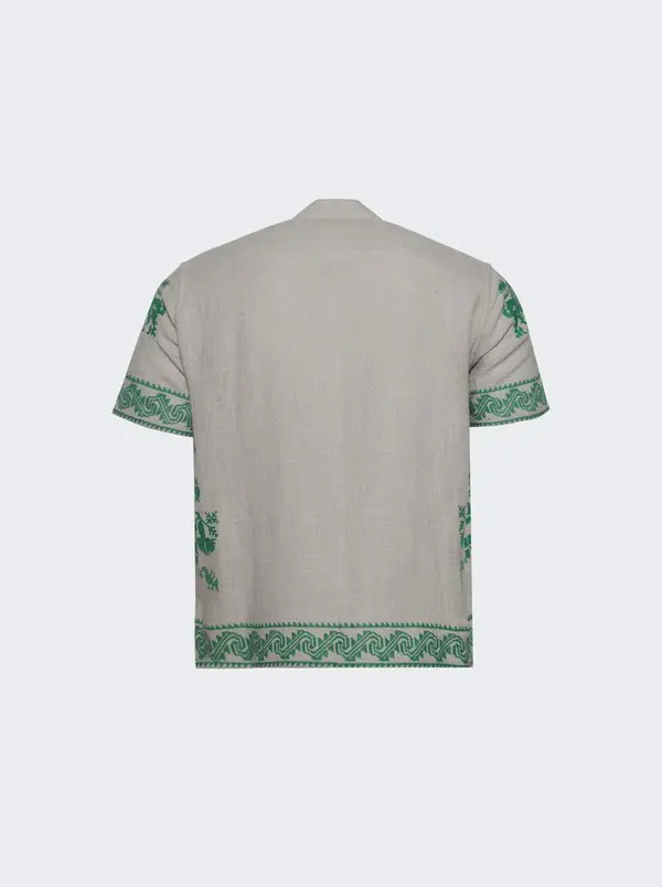 BAZISZT Tulum Short Sleeve Shirt Emerald - White