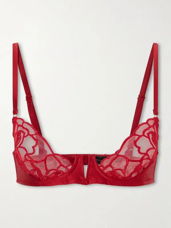 Kiki De Montparnasse Petite Chou Embroidered Lace Balconette Bra - Red