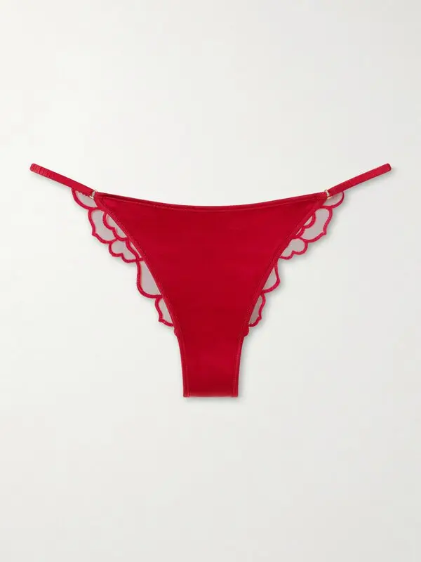 Kiki De Montparnasse Petite Chou Embroidered Lace Briefs - Red