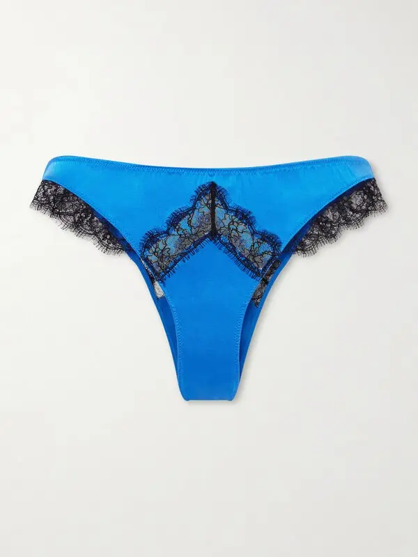 Kiki De Montparnasse Lace-trimmed Silk-satin Briefs - Blue