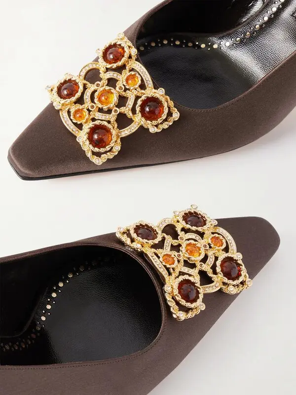 Manolo Blahnik Cupida 70 Embellished Satin Slingback Pumps - Brown
