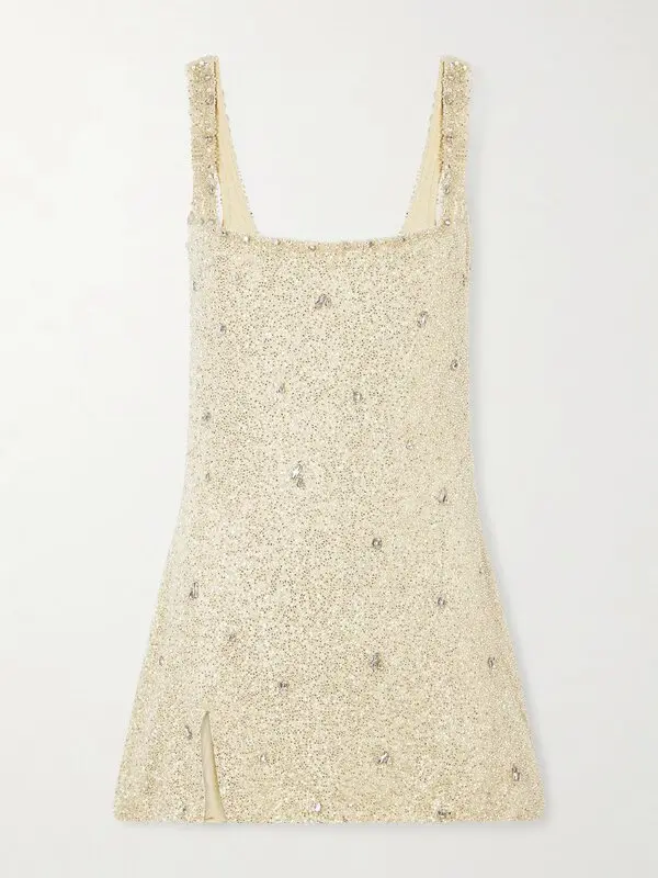 CLIO PEPPIATT Pamela Crystal-embellished Beaded Tulle Mini Dress - Neutrals