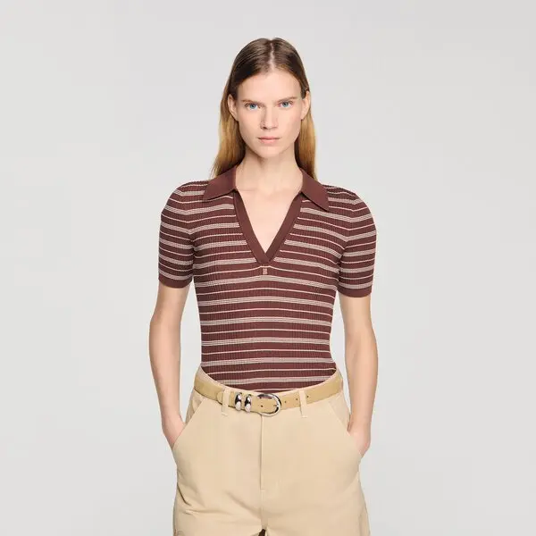 Sandro Leather Belt With Metal Buckle - Beige
