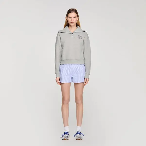 Sandro Fleece Sweatshirt With Embroidered Patch - Grey