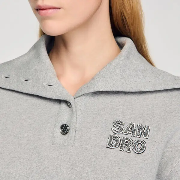 Sandro Fleece Sweatshirt With Embroidered Patch - Grey