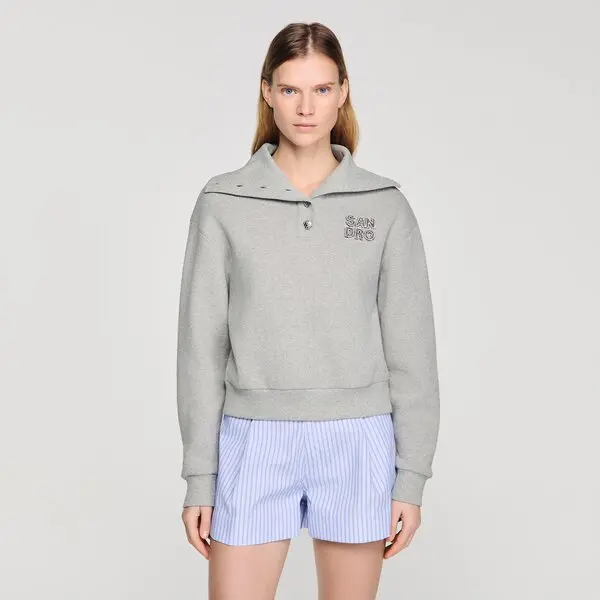 Sandro Fleece Sweatshirt With Embroidered Patch - Grey