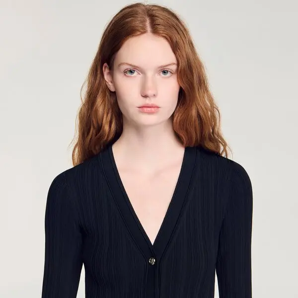 Sandro Knit Maxi Dress With Ruffle - Black