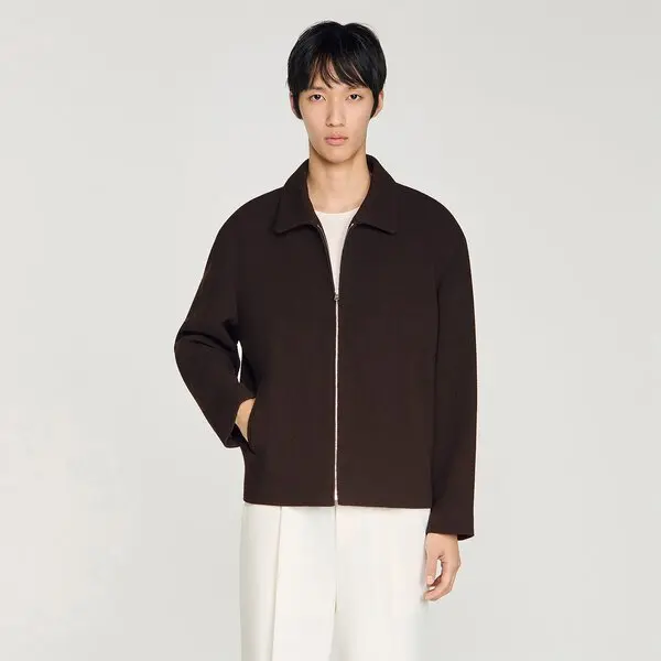 Sandro Waffled Zip-up Jacket - Chocolate