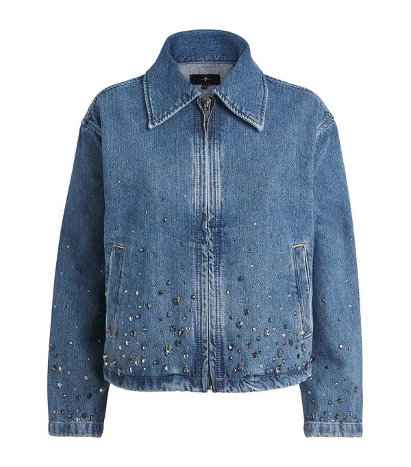 7 For All Mankind Embellished Denim Trucker Jacket