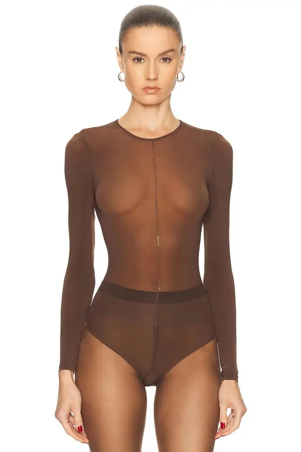 Wolford Crystal String Bodysuit - Umber & Jet Nut