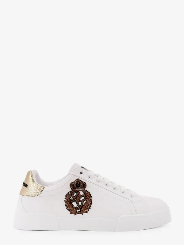 Dolce & Gabbana Leather Sneakers With Iconic Patch - White