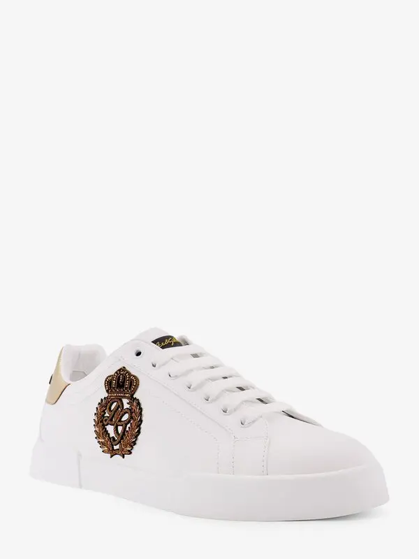 Dolce & Gabbana Leather Sneakers With Iconic Patch - White