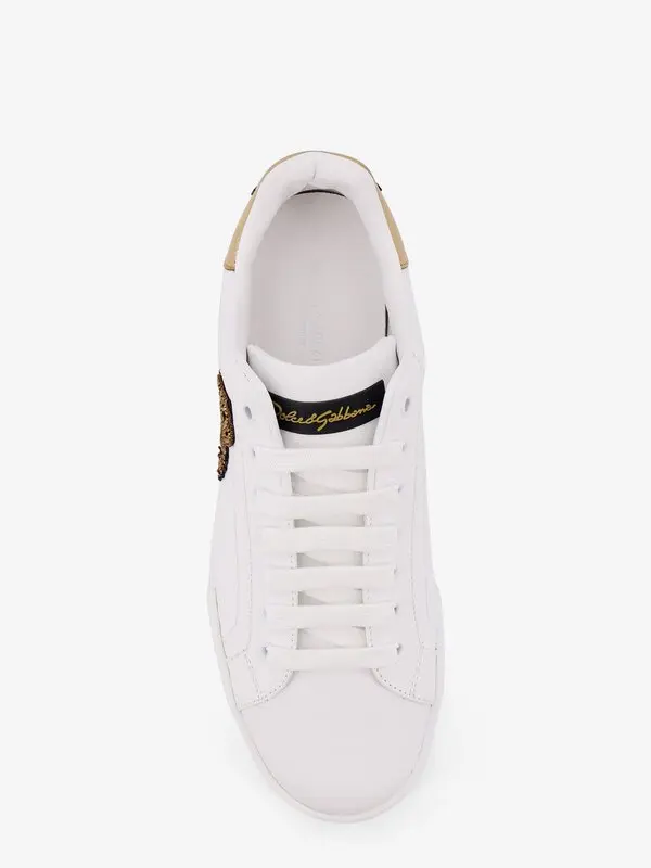 Dolce & Gabbana Leather Sneakers With Iconic Patch - White