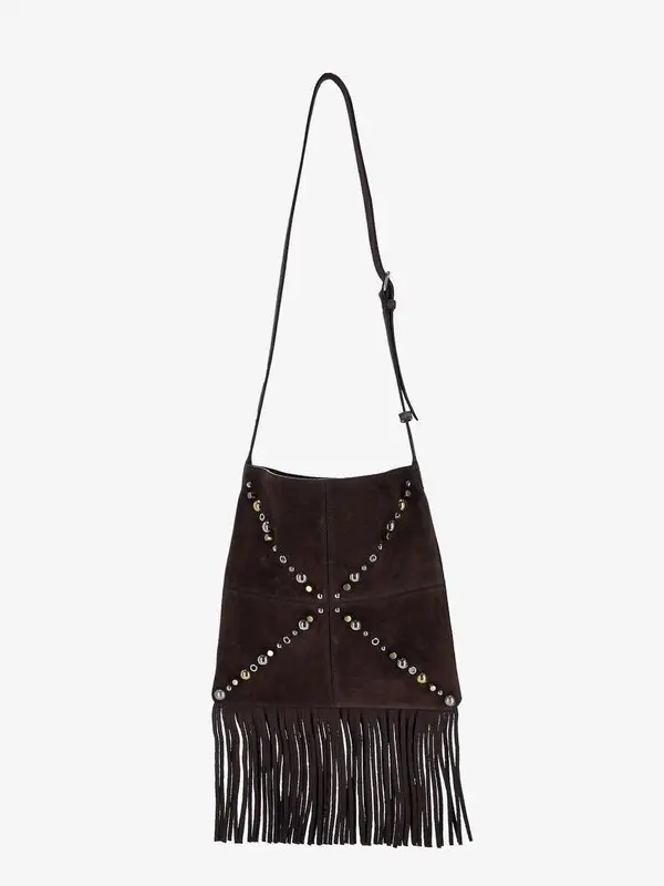 Valentino Garavani Suede Shoulder Bag With Fringe And Stud Details - Brown