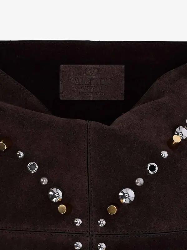 Valentino Garavani Suede Shoulder Bag With Fringe And Stud Details - Brown