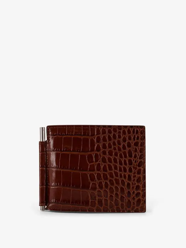 TOM FORD Leather Wallet With Croco Print - Brown