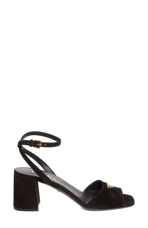 Prada Block Heel Ankle Strap Sandal - Black