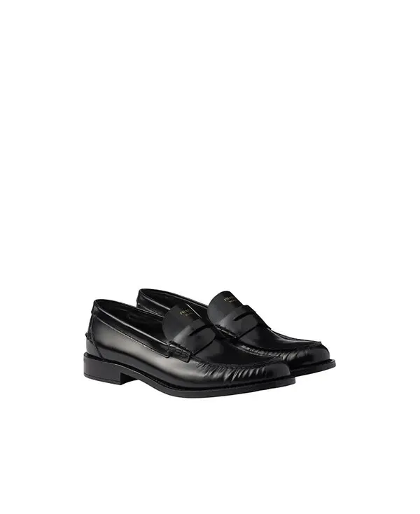 Prada Brushed Leather Loafers - Black