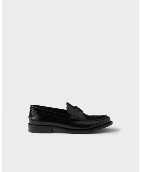 Prada Brushed Leather Loafers - Black