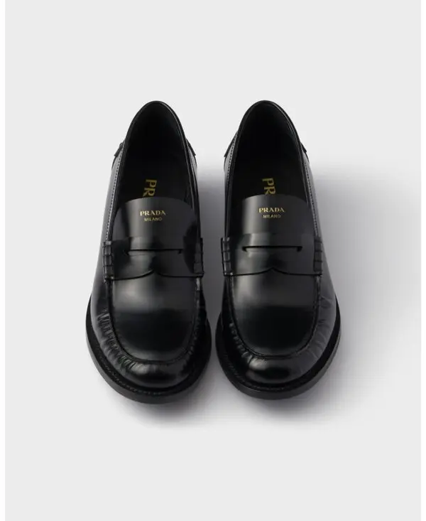 Prada Brushed Leather Loafers - Black