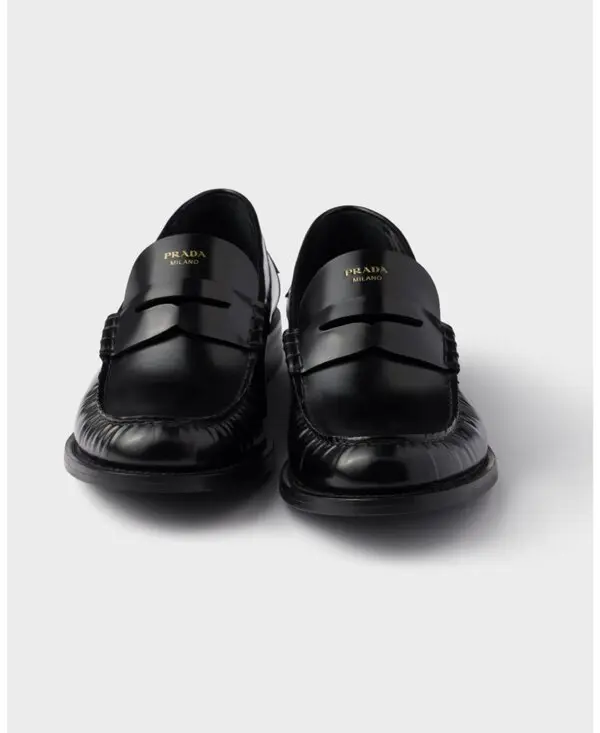 Prada Brushed Leather Loafers - Black