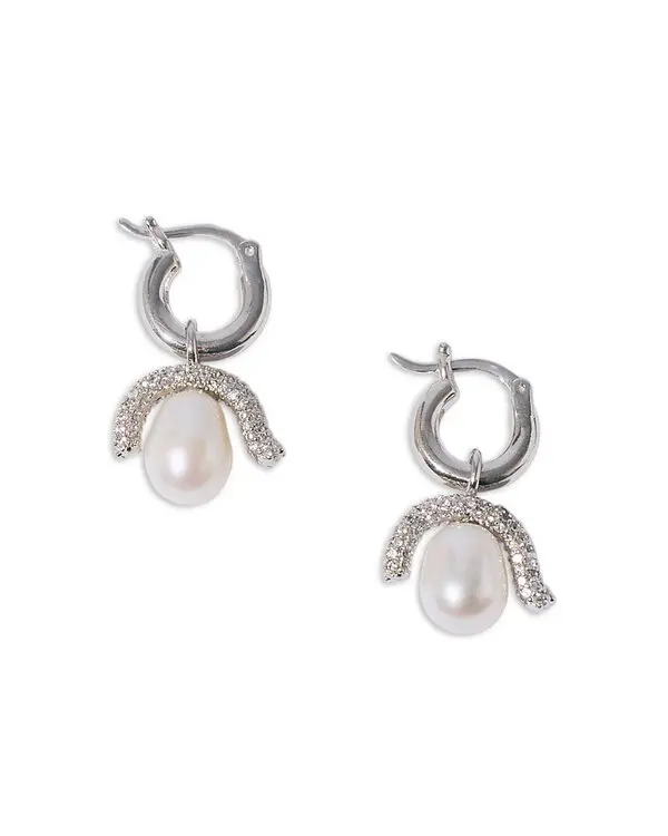PEARL OCTOPUSS.Y Baby Paris Pave And Pearl Charm Hoop Earrings - Silver
