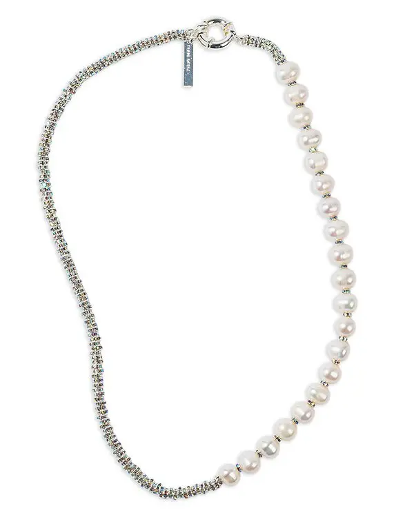PEARL OCTOPUSS.Y Paris Diamond Crystal And Pearl Necklace - Silver