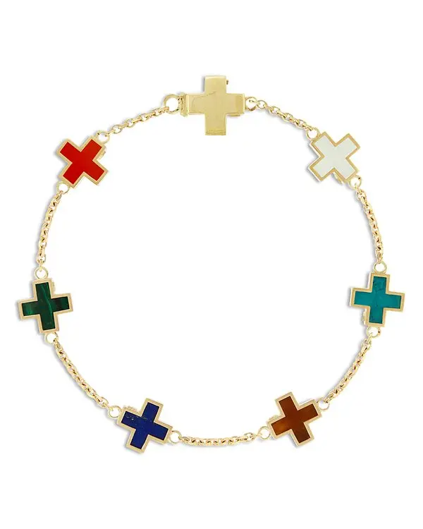 Luis Morais 14k Yellow Multi Gemstone Cross Bracelet - Gold