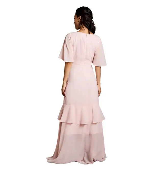 open lace back dress Blushing Pink Pleated Chiffon Floor Length Bridesmaid Dress main image 0