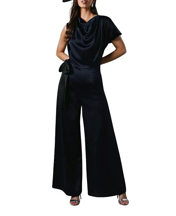 Coast Tie Side Satin Drape Wide Leg Jumpsuit - Navy