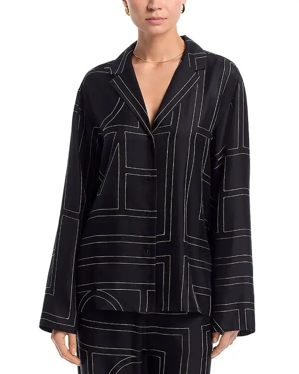 TOTEME Monogram Silk Pajama Top - Black