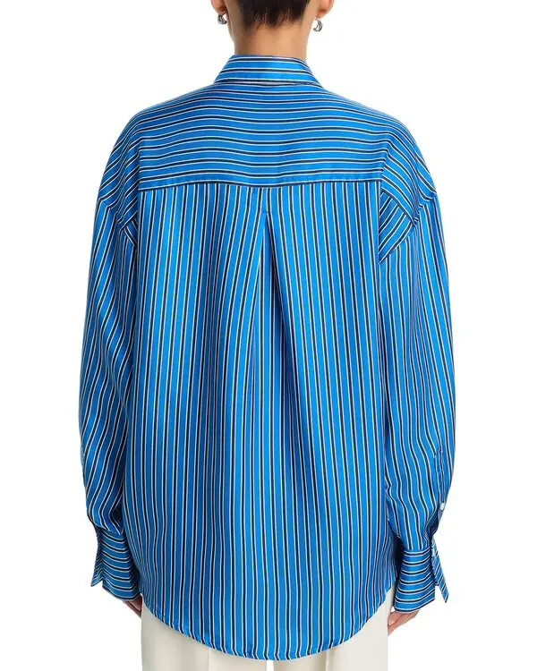 TOTEME Oversized Striped Silk Shirt - Blue/navy