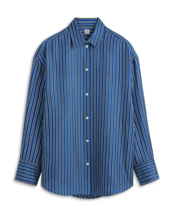 TOTEME Oversized Striped Silk Shirt - Blue/navy