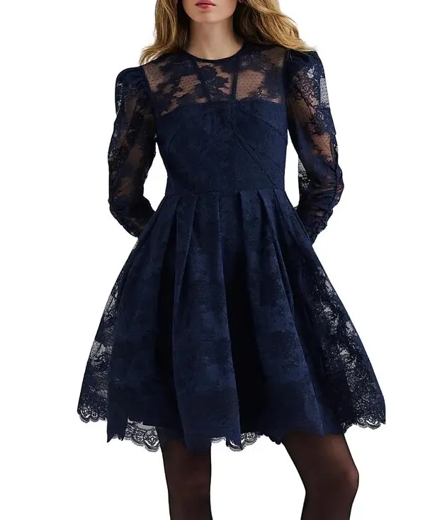 MALINA Leoni Lace Long Sleeve Mini Dress - Dark Blue