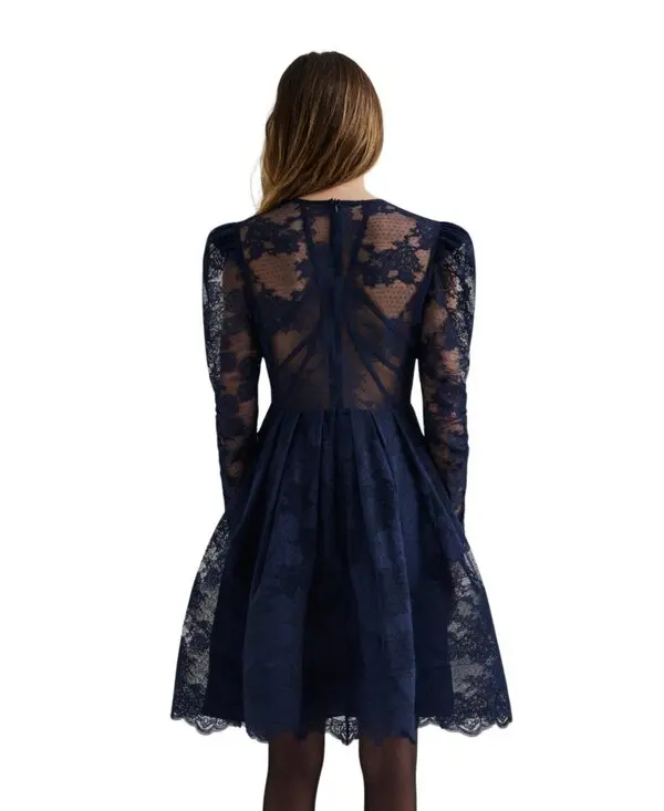 Malina Leoni Lace Mini Dress - Dark Blue | Editorialist