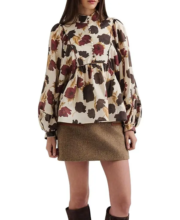 MALINA Pernilla High Neck Balloon Sleeve Blouse - Wine Peony
