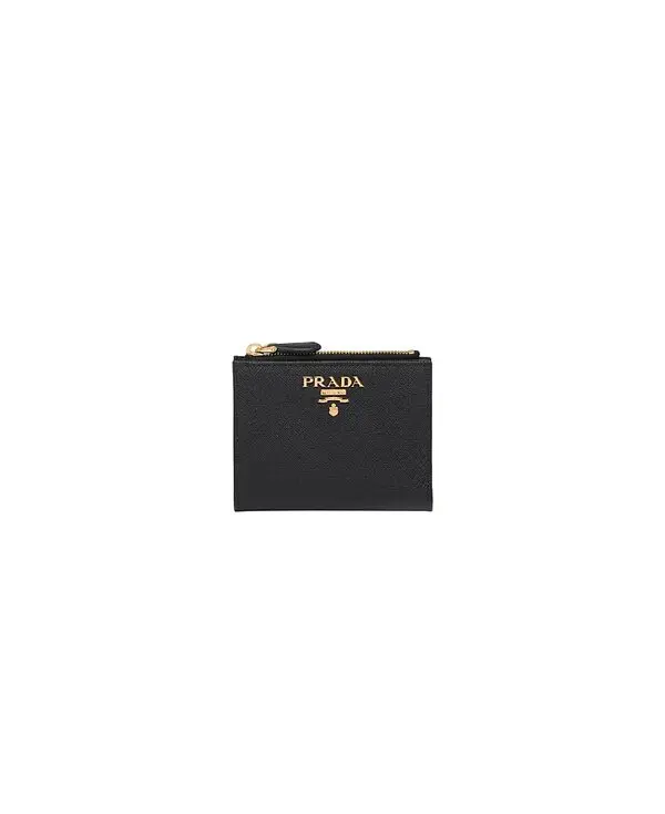 Prada Small Saffiano Leather Wallet - Black/pink