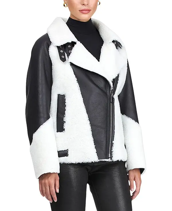 Gorski Shearling Lamb Moto Jacket - Black/white