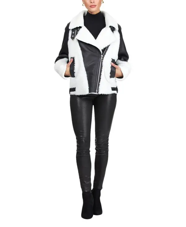 Gorski Shearling Lamb Moto Jacket - Black/white