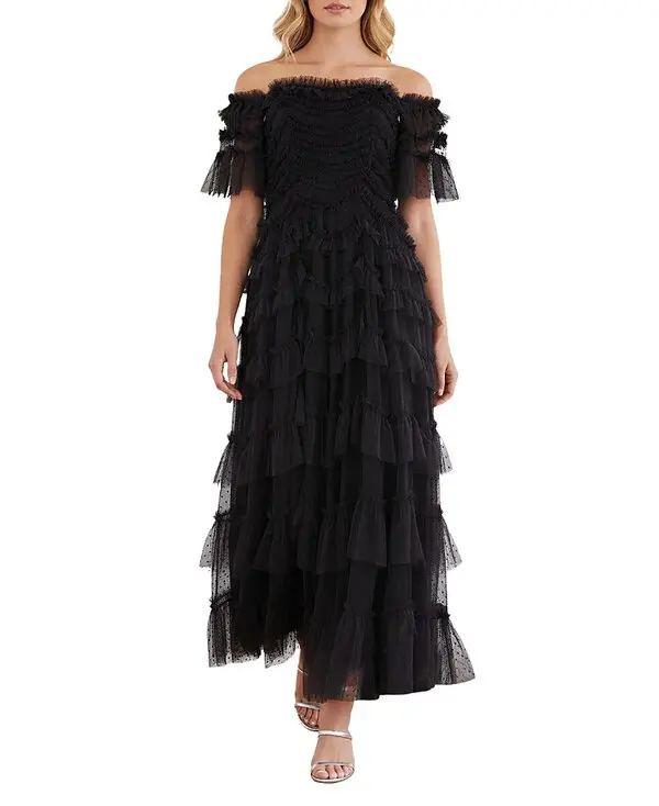 NEEDLE & THREAD Aviana Off-shoulder Gown - Graphite