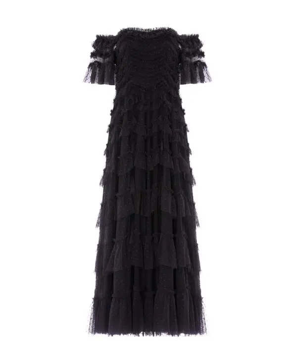 NEEDLE & THREAD Aviana Off-shoulder Gown - Graphite
