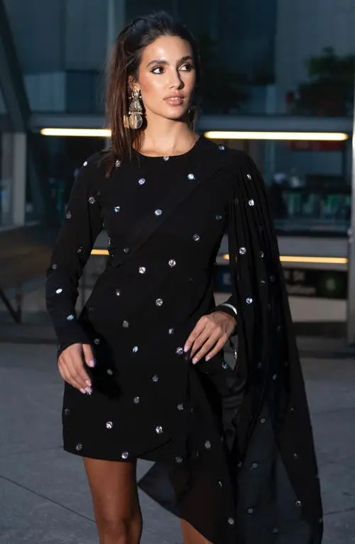 HOLICHIC Kaia Long Sleeve Minidress With Removable Drape Belt - Black