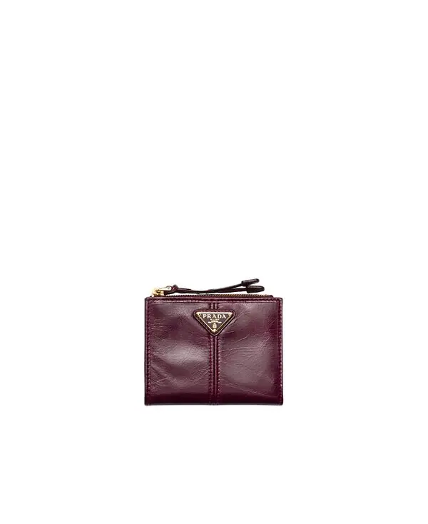 Prada Small Leather Wallet - Burgundy