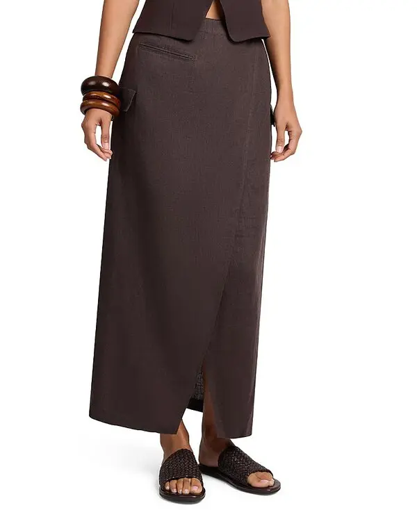 Onia Linen Blend Utility Wrap Maxi Skirt - Espresso