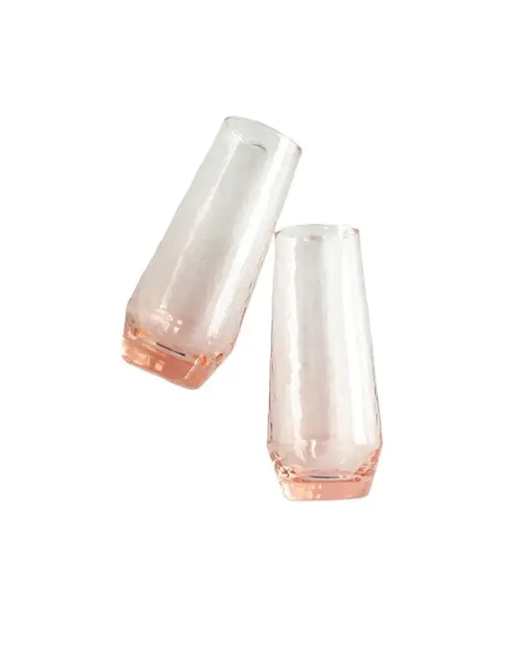 CREATIVE WOMEN Handblown Hammered Champagne Flutes, Set Of 2 - Blush