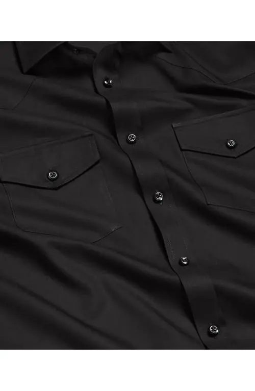 David Donahue Trim Fit Cotton Twill Button-up Western Shirt - Black