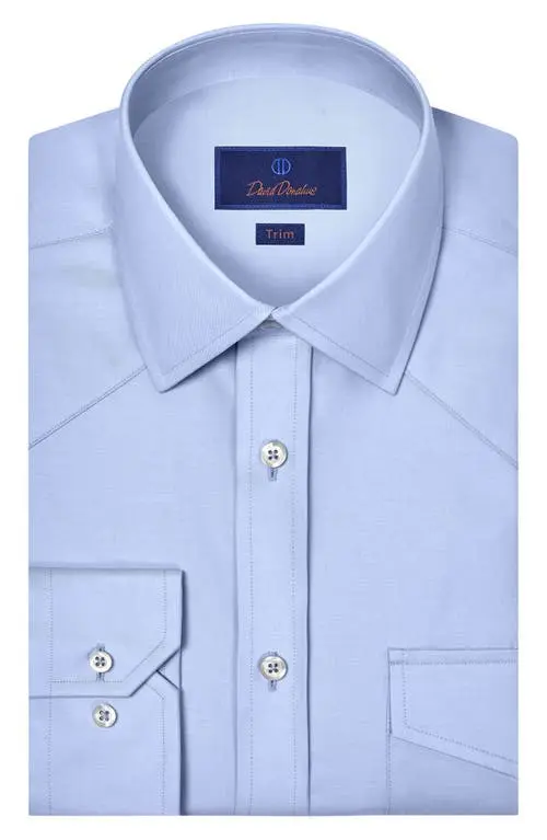 David Donahue Trim Fit Light Blue Cotton Twill Button-up Western Shirt - Sky