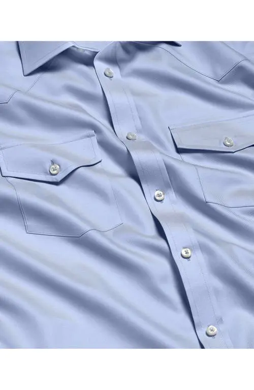 David Donahue Trim Fit Light Blue Cotton Twill Button-up Western Shirt - Sky